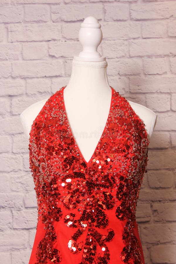 Red Formal Prom Dress with Beads and Sequins Close Up Stock Image ...