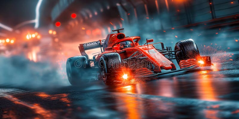 Red Formula One Racing Car Driving on Race Track Stock Image - Image of ...