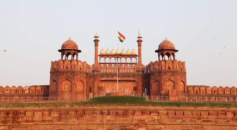 Red Fort of Delhi stock image. Image of flag, fort, fortification ...