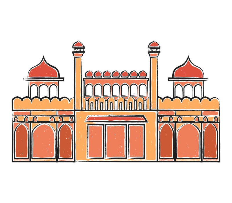 Red Fort, New Delhi, India - Detailed Vector Sketch Illustration Stock ...