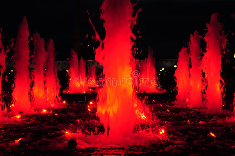 Red Fountain and Water in a Park Stock Image - Image of quail, fountain ...
