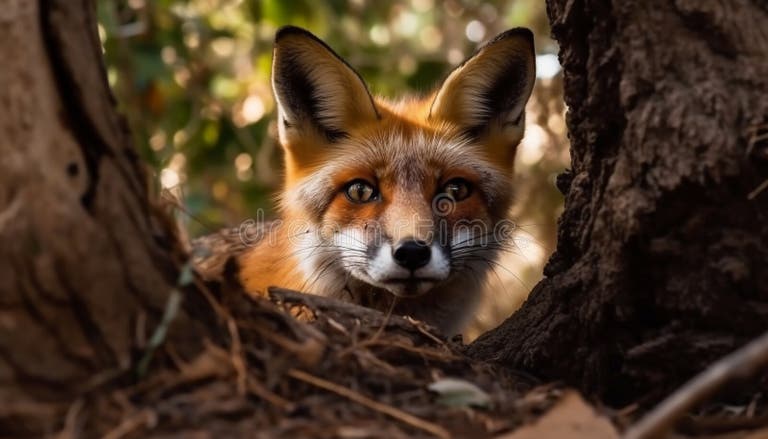 Red Fox, Alert and Cute, Sitting in Autumn Forest Solitude Generated by ...
