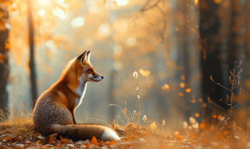 Red Fox in the Autumn Forest. Beautiful Wild Animal in Nature Stock ...