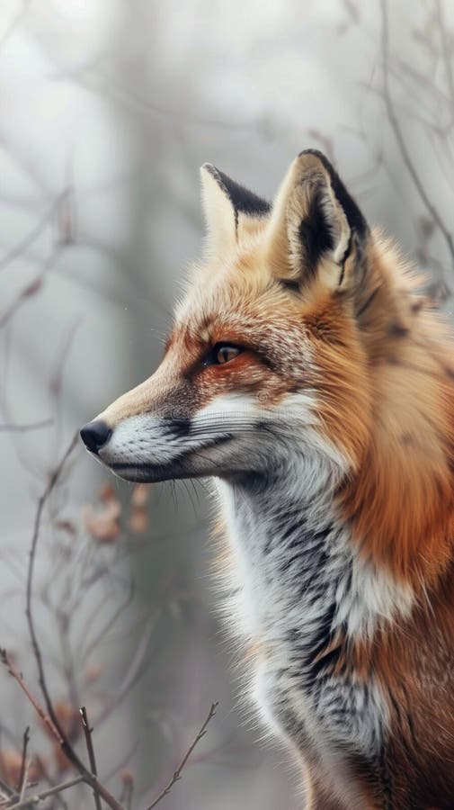 Red Fox in Autumn Forest, Side Profile Close-up Stock Photo - Image of ...