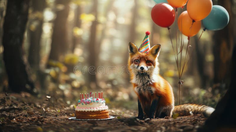 Red Fox with a Birthday Cake a Red Fox Wearing a Birthday Background ...