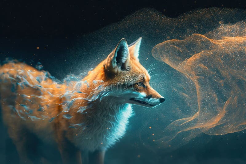 A Red Fox with a Blue Background and a Yellow Smoke Cloud in the ...