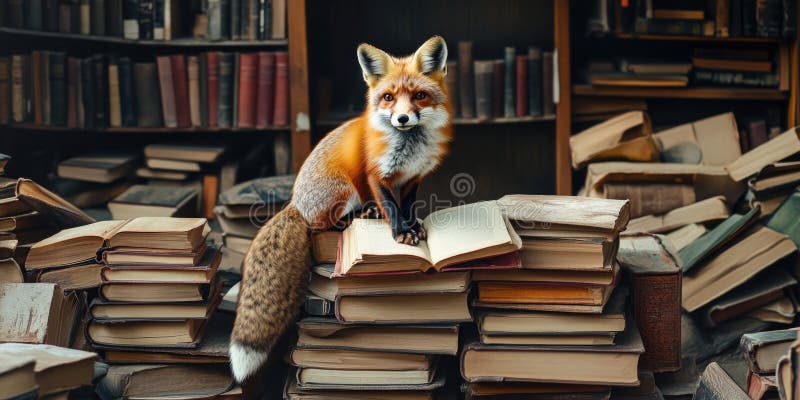 Red Fox on Books stock photo. Image of generated, animal - 385289450