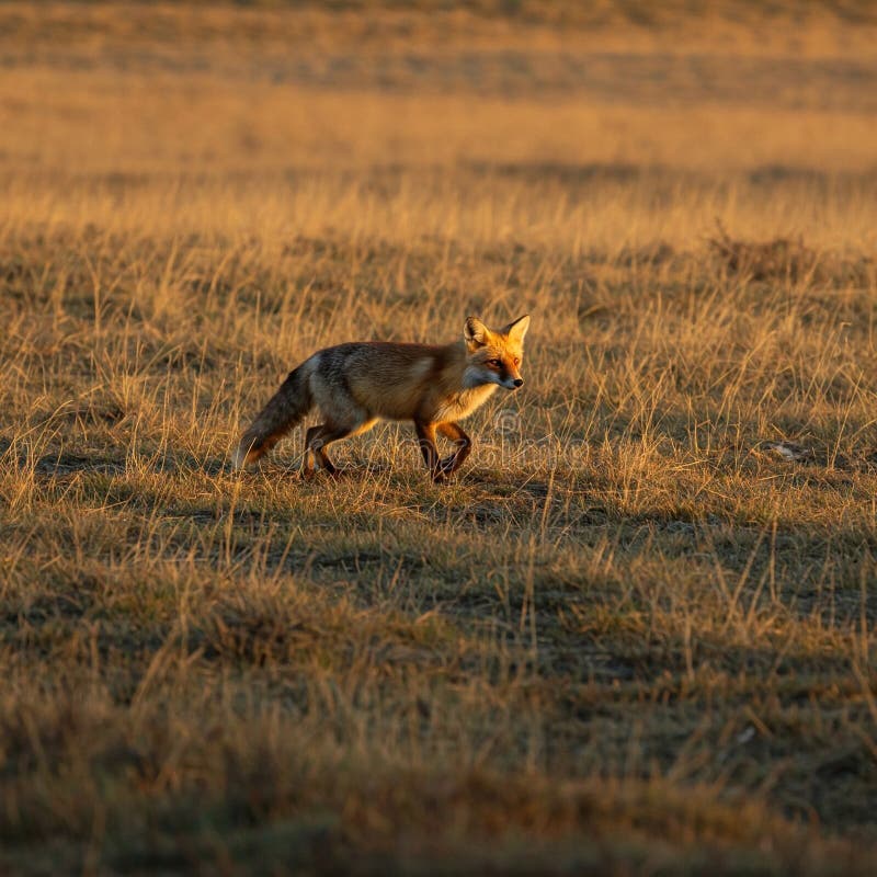 A Red Fox with a Bushy Tail and Alert Expression Walks through a Field ...