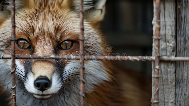 Red Fox in the Cage on the Fur Farm with Copy Space Stock Video - Video ...