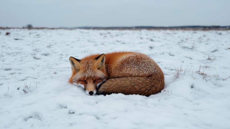 Red Fox Curled Up Sleeping in the Snow Stock Illustration ...