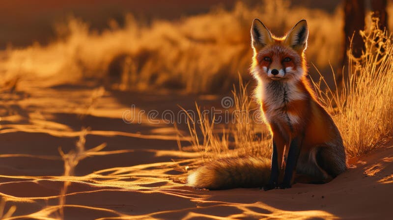 Red Fox in Desert Sunset stock illustration. Illustration of warm ...