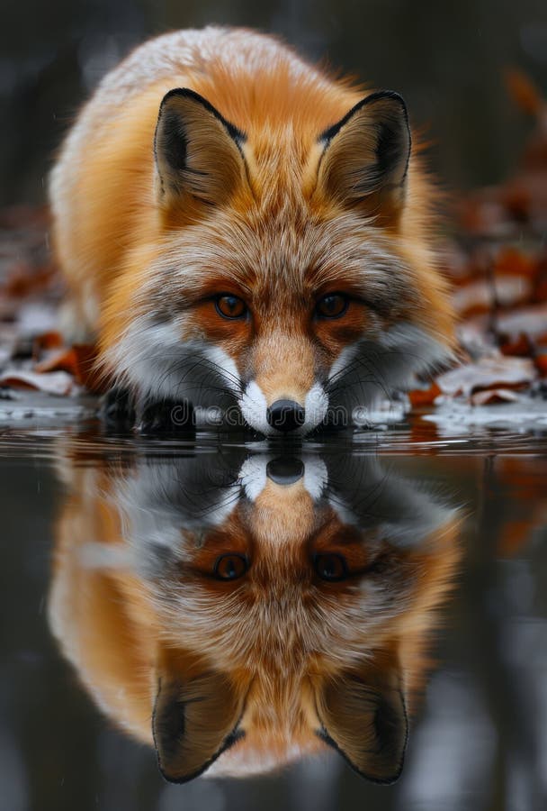 Red Fox Drinking from Forest Pond. a Red Fox Drinks from a Forest Pond ...