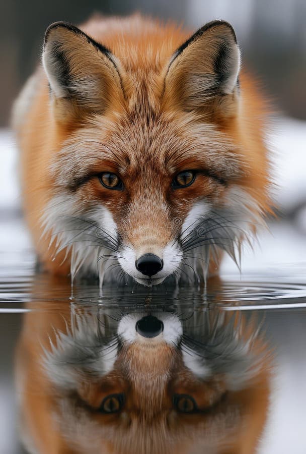 Red Fox Drinking Water from Pond. a Fox Drinking Water from the Lake ...
