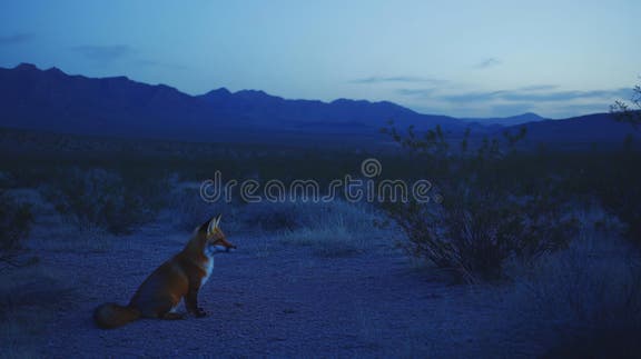 Red Fox at Dusk in a Desert Landscape Stock Illustration - Illustration ...