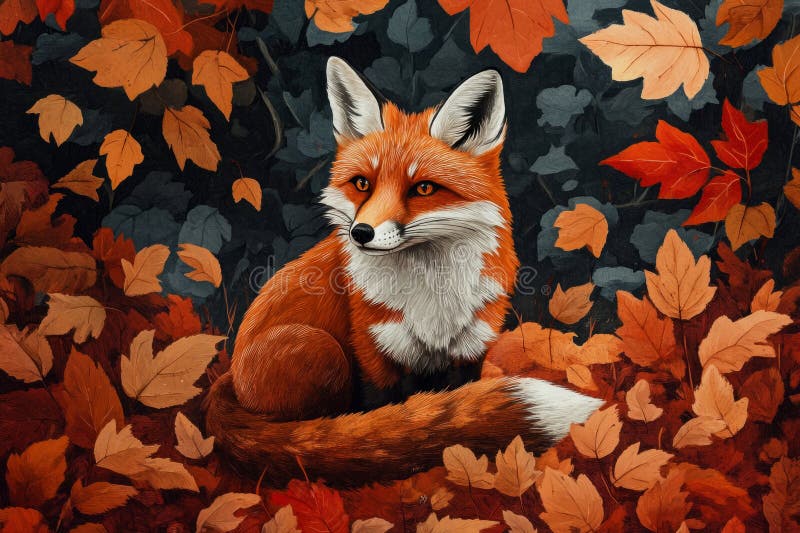 Red Fox Enjoying Falling Leaves in Autumn Forest Stock Image - Image of ...