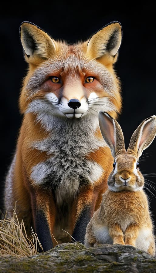 Red Fox and European Rabbit a Study in Contrast, Wildlife Portrait on ...