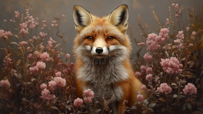 Red Fox in a Field of Pink Flowers Stock Image - Image of meadow ...