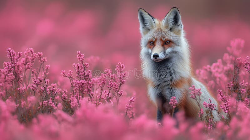 Red Fox in a Field of Pink Flowers Stock Photo - Image of botany ...