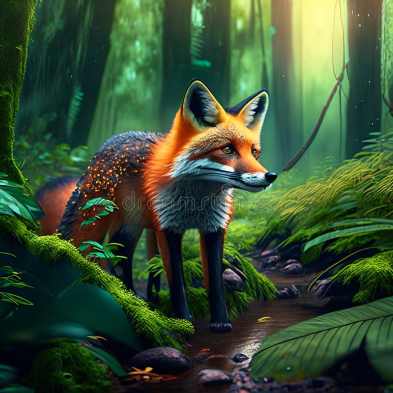 Red Fox in the Forest. 3d Rendering, 3d Illustration Stock Image ...