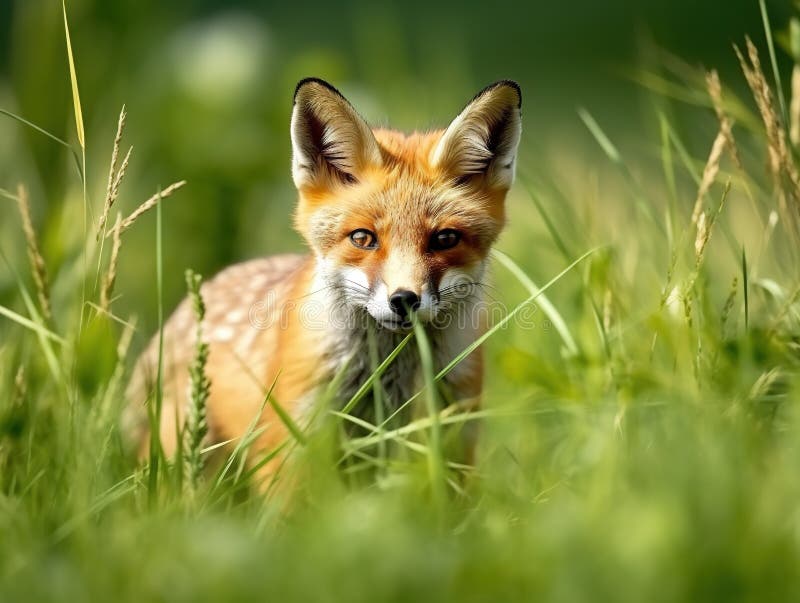 Red Fox in Grass stock illustration. Illustration of predator - 293695904