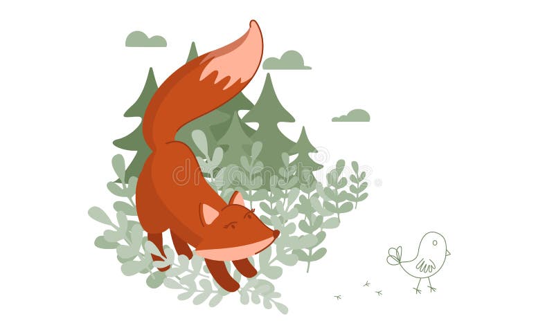 Red Fox Hunts a Small Chicken Stock Vector - Illustration of cute ...