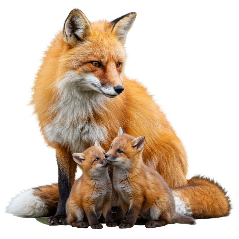Red Fox and Kits on White Background Stock Illustration - Illustration ...