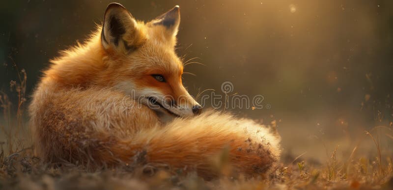 A Red Fox Laying Down in a Field of Grass Stock Photo - Image of animal ...