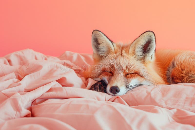 A Red Fox is Laying Down in Pink Sheets and Pillows Stock Illustration ...