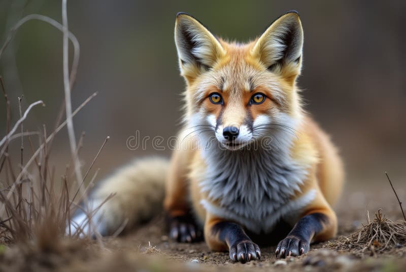 Red Fox Lies on the Ground, AI-generated Stock Illustration ...