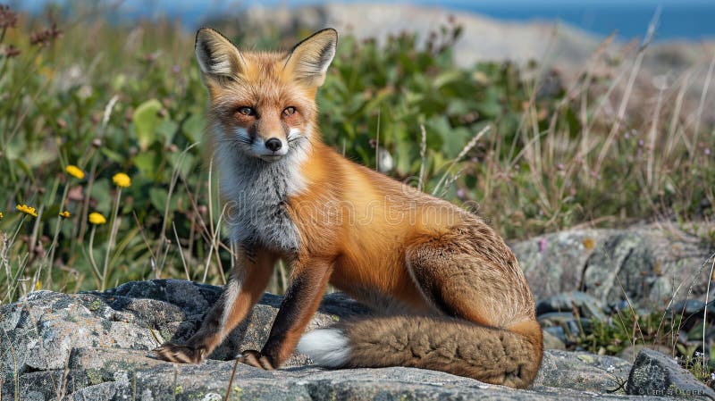Red Fox at Long Point Twillingate. Generative Ai Stock Illustration ...