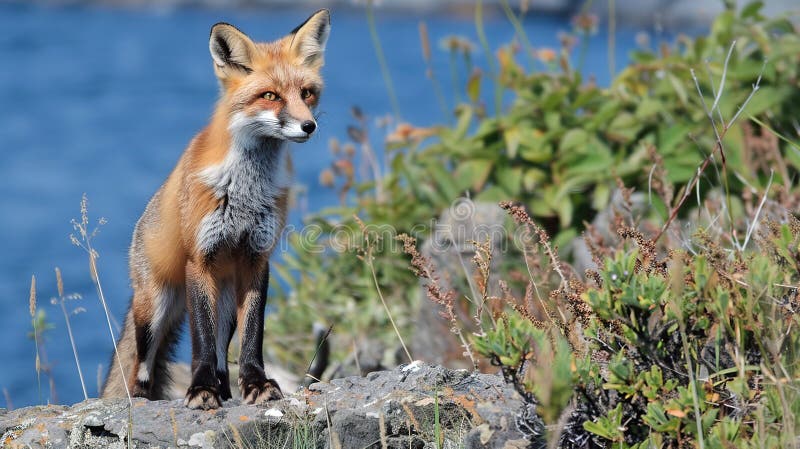 Red Fox at Long Point Twillingate. Generative Ai Stock Illustration ...