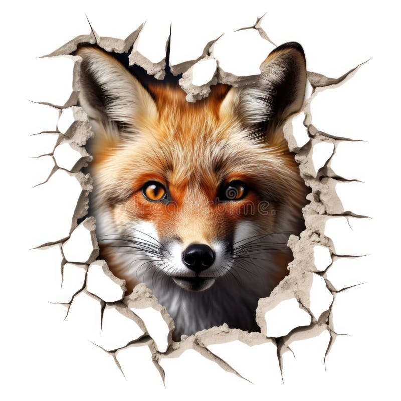 A Red Fox Looking through a Hole in a Wall Stock Illustration ...