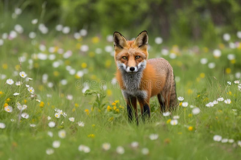 Red Fox on Meadow Created with Ai Technology Stock Illustration ...