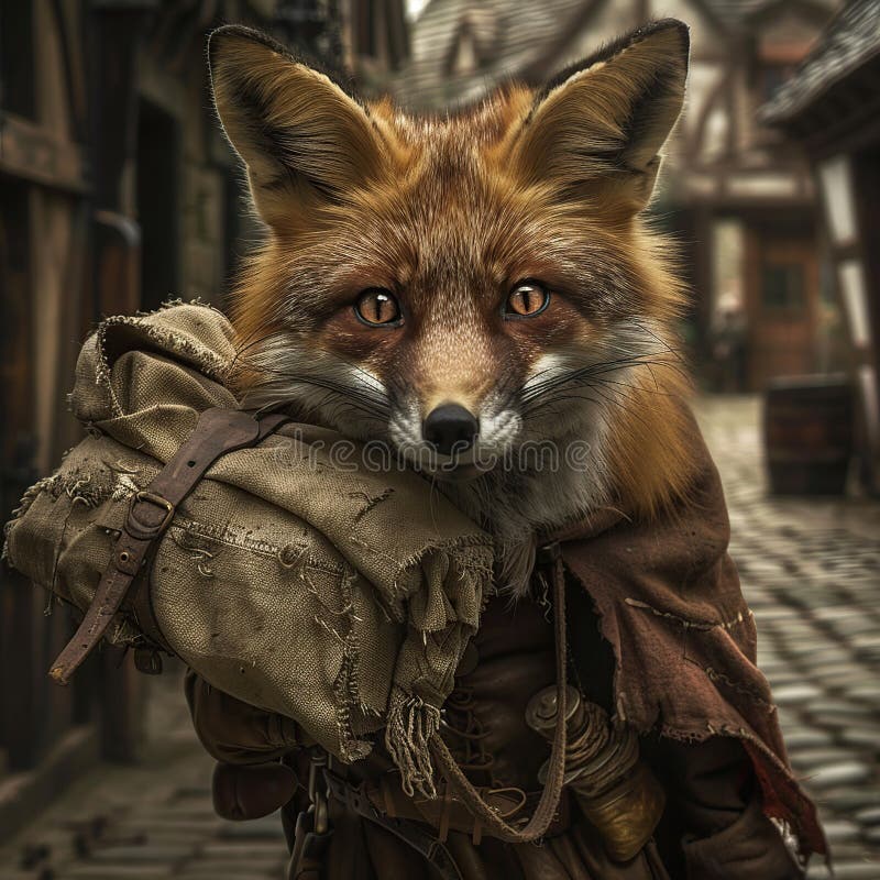 Red Fox in Medieval Clothing Carries a Bag Stock Illustration ...