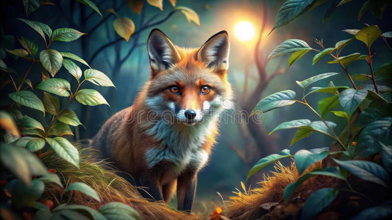 Red Fox in a Mystical Forest at Sunset. Generative AI Stock ...