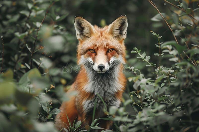 Red Fox Hiding in the Forest and Looking Around Stock Photo - Image of ...