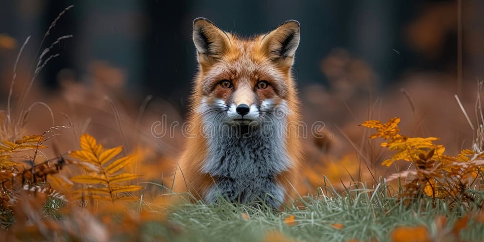 Red Fox, Playing in the Grass on the Edge of the Forest, with ...