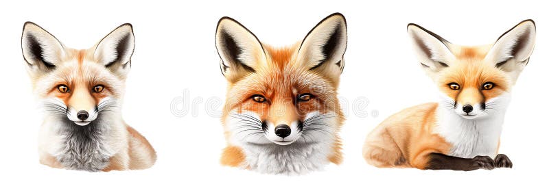 Red Fox Portraits Isolated on White Background Stock Illustration ...