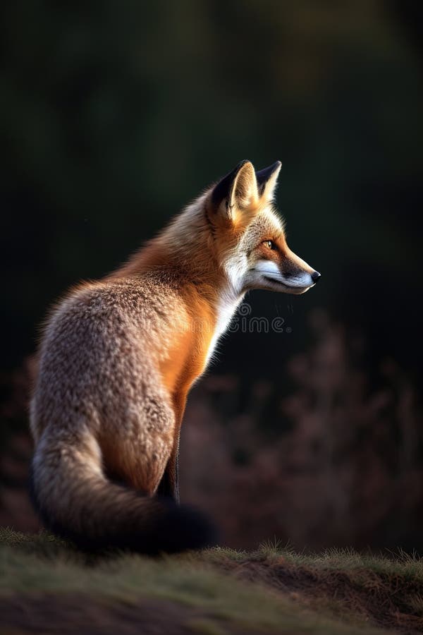 Red Fox in Profile in Wild Nature Environment. Stock Illustration - Illustration of green, cute ...