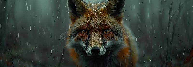 Red Fox in the Rain stock illustration. Illustration of forest - 332092507
