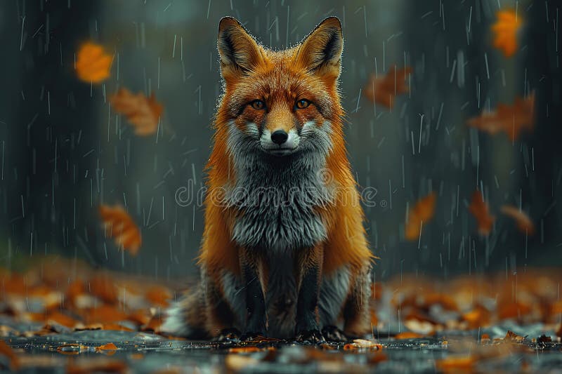 Red Fox in the Rain stock illustration. Illustration of canine - 329767499