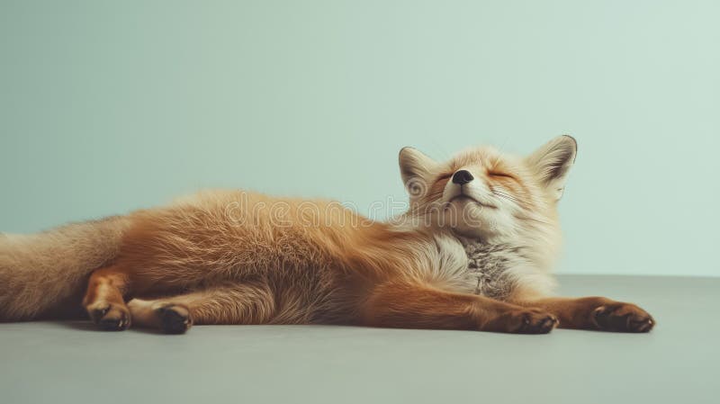 Red Fox Relaxing with Eyes Closed on Blue Background Stock Photo ...