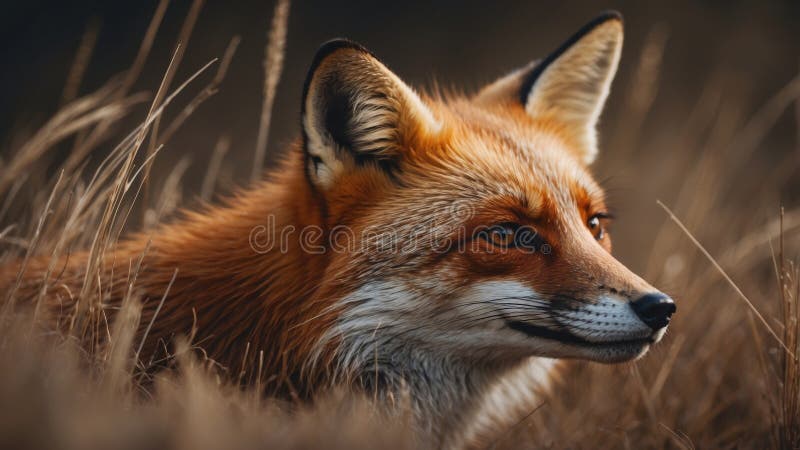Red Fox Resting Peacefully in Tall Dry Grass. Stock Illustration ...