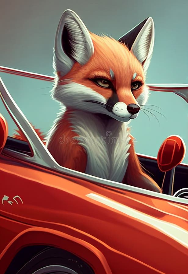 Red Fox Rides in a Red Sports Car in Animation Style. AI Generated ...