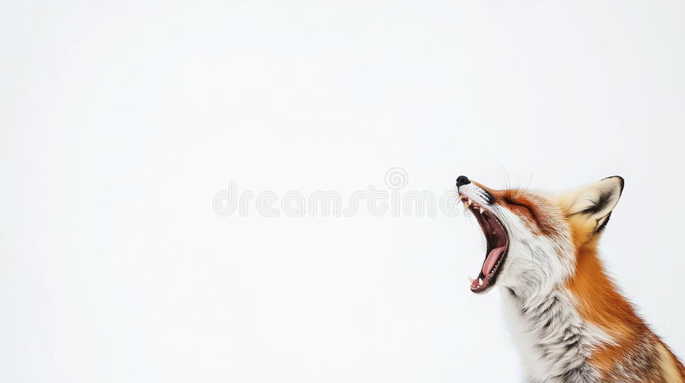 Red Fox Roar on White Background with Space for Text. Copy Text Space ...