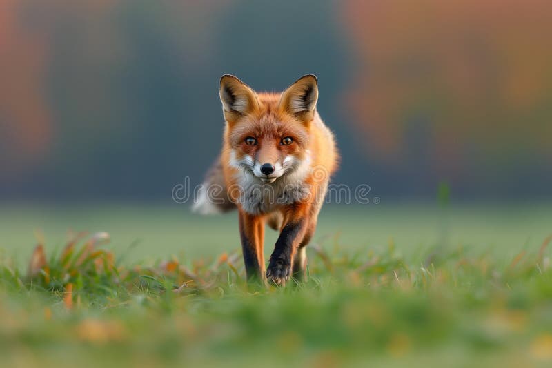 Red Fox Running in Meadow.Generative AI Stock Illustration ...