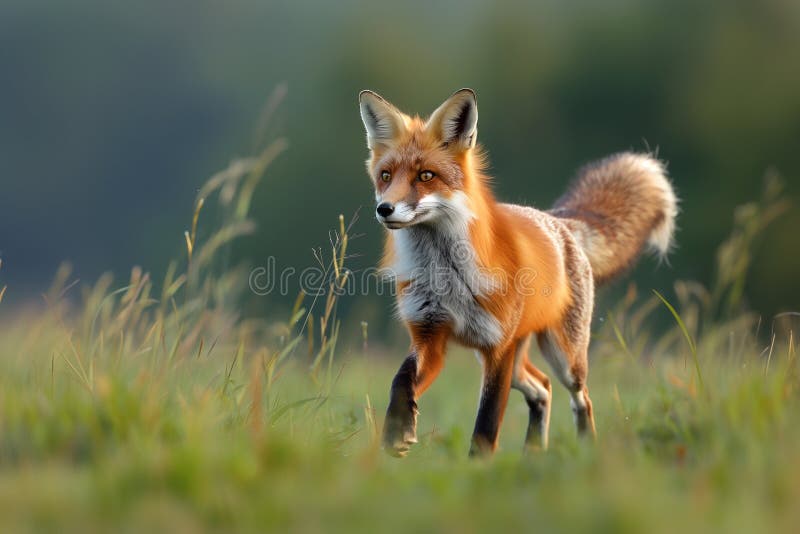 Red Fox Running in Meadow.Generative AI Stock Illustration ...