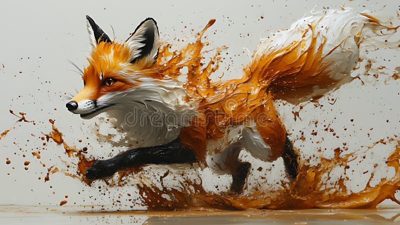 Red Fox Running, Splashed with Orange Paint, Dynamic Action Pose Stock ...