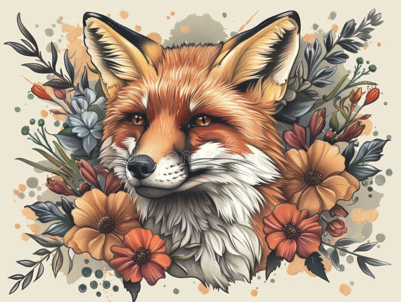 A Red Fox S Head with a Friendly Expression Surrounded by Colorful ...