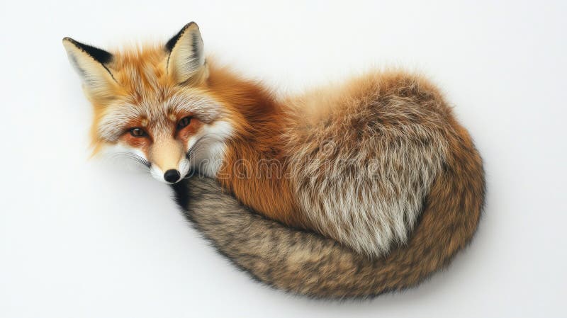 Red Fox in Side Profile View Showcasing Bushy Curled Tail on Clean ...